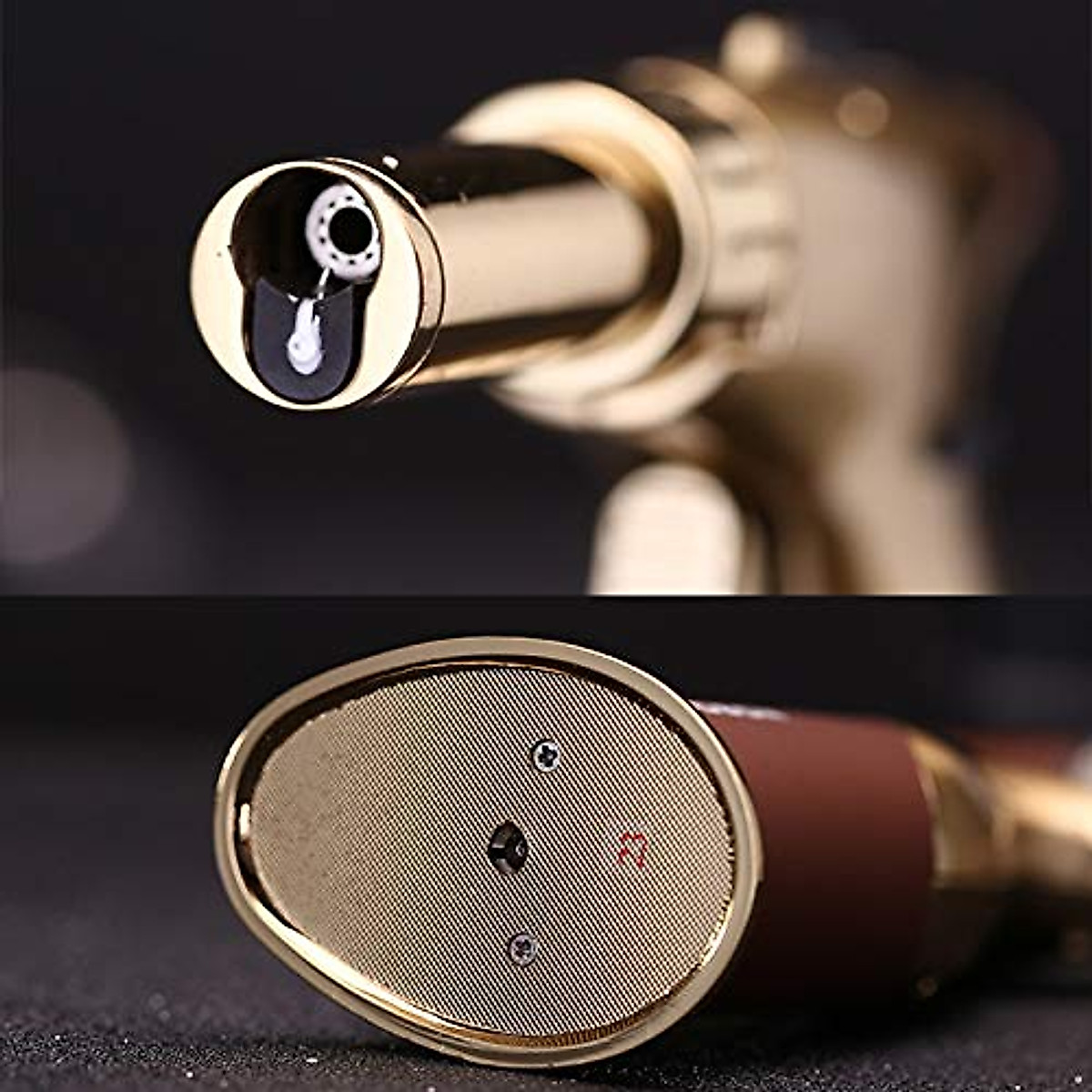 Blow Torch Lighter,Refillable Kitchen Cooking Torch Lighter,Jet Windproof Butane Gas Lighters for Cigar Outdoor BBQ (Butane not Included) (Gold)