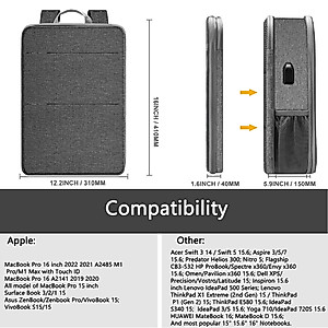 Slim & Expandable Laptop Backpack 15 15.6 16 Inch Sleeve with USB Port, Spill-Resistant Notebooks Bag Case for Most 14-16 Inch MacBooks Surface-Books Dell HP Lenovo Asus Computers, Dark Gray