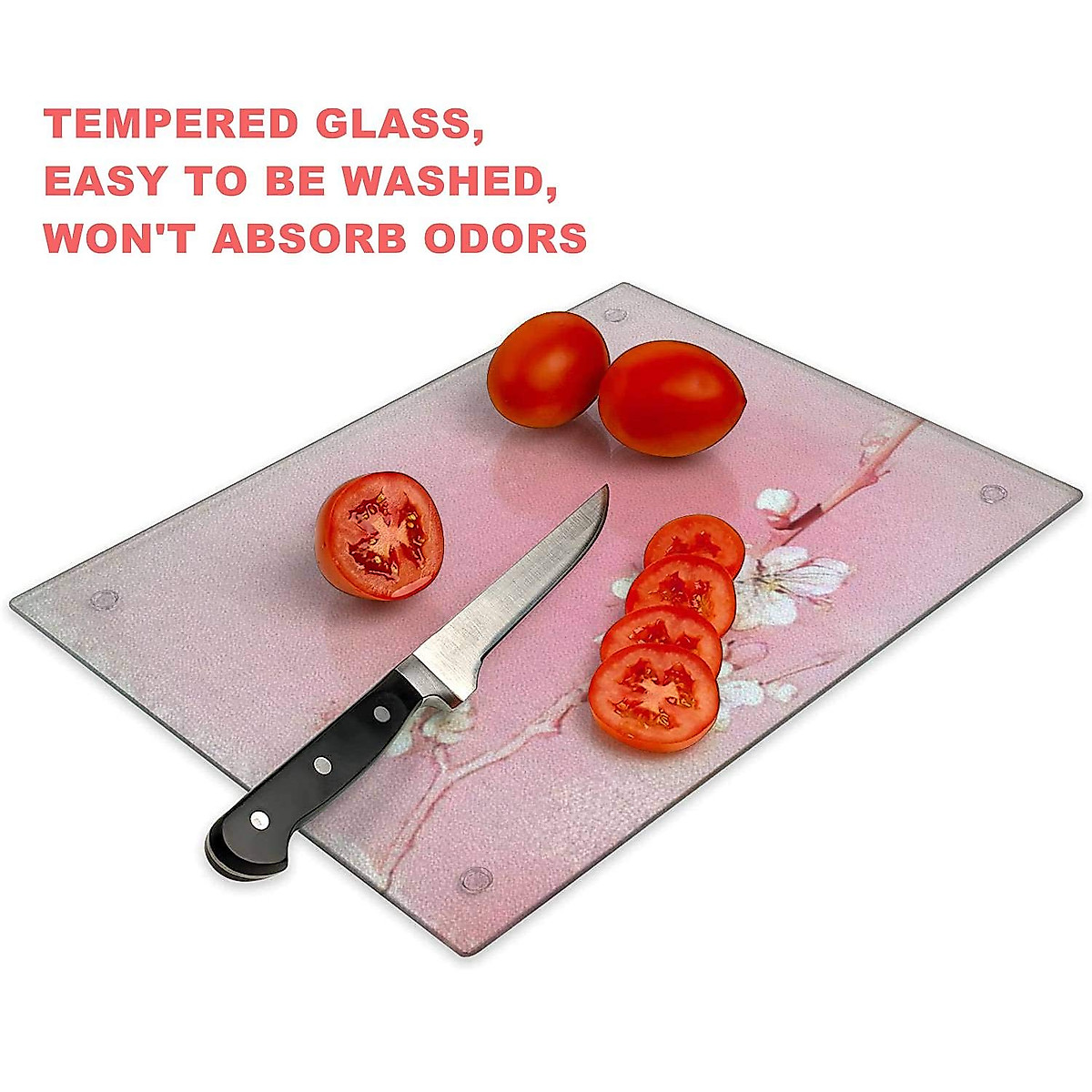 Tempered Glass Cutting Board japanese cherry blossoms in full bloom Tableware Kitchen Decorative Cutting Board with Non-slip Legs, Serving Board, Large Size, 15" x 11"