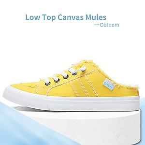 Obtaom Women Canvas Mules Memory Foam Clipper Fashion Sneakers Comfortable Slip-On Mule Backless Holiday Shoes（Lemon Yellow，US6）