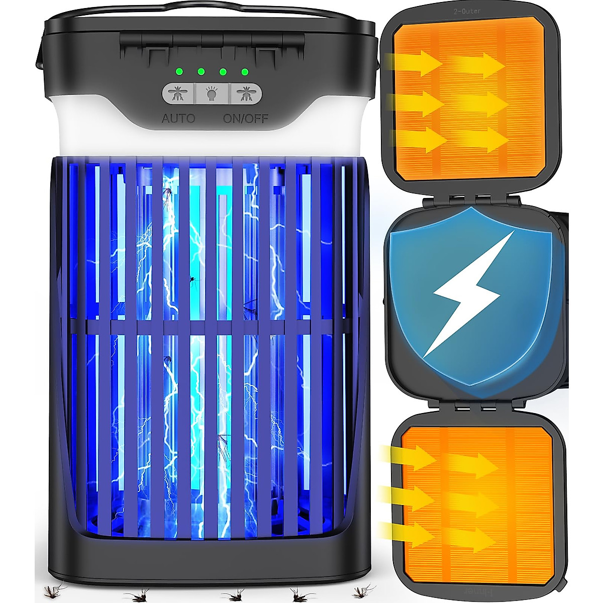 Solar Bug Zapper Outdoor, Zwiran Double Solar Powered Mosquito Zapper, Electric Fly Zapper with Camping Lantern, Waterproof Gnat Zapper, Cordless Mosquito Killer Lamp for Indoor Patio, Backyard, Home