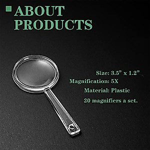 OBTANIM Mini Plastic Handheld Magnifying Glasses Portable Reading Magnifier for Senior and Kids, Hand Lens 5X Magnifier for Home, Indoor and Outdoor Use (20 Pack)