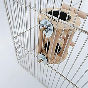 kathson Bird Feeding Cups with Wooden Platform, Bird Bowls Hanging Stainless Steel Parrot Cage Feeder & Water Bowl Parakeet Feeder Bird Perches Stand Cage Accessories for Parakeet Budgies