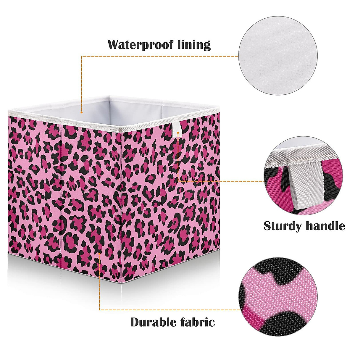 Sletend Pink Leopard Print Rectangular Storage Bins Storage Bins Collapsible Storage Baskets Foldable Fabric Storage Box for Nursery, Offices, Home Organization 15.75" x 10.63" x 6.96"