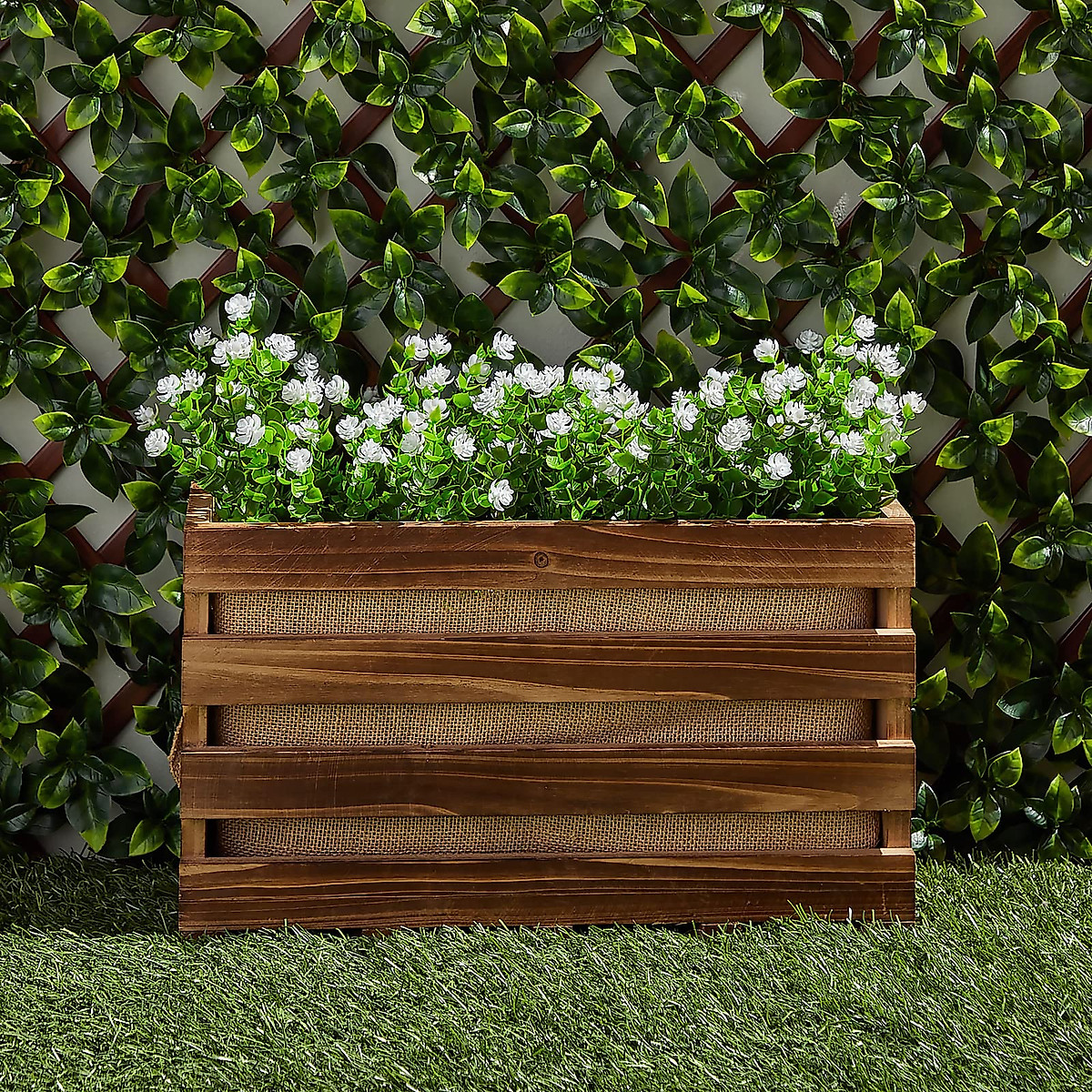 Artificial Outdoor Flowers with Eucalyptus Leaves for Gardens (White, 6 x 13.5 Inches, 8 Bundles)