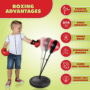 ToyVelt Punching Bag for Kids Boxing Set Includes Kids Boxing Gloves and Punching Bag, Standing Base with Adjustable Stand + Hand Pump - Top Gifting Idea for Boys and Girls Ages 3-8 Years Old