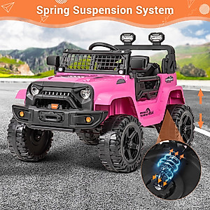 12V Kids Electric Ride On Car Jeep with Remote Control 3 Speeds, LED Lights, Radio, AUX/USB MP3 Music, Openable Doors & Suspension, Electric Car Vehicle for Toddlers & Kids, Pink