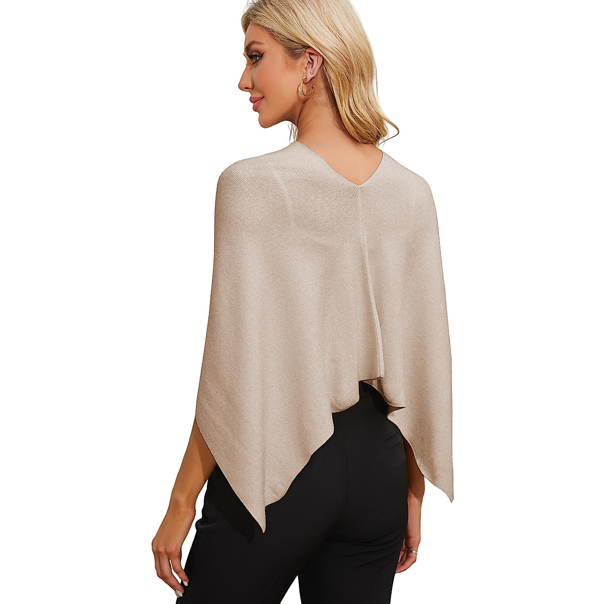 PULI Women Capri Poncho Sweater Cropped Versatile Shawl Soft Knit Shawl Wraps Cowl Neck Ponchos Short Tops Barley Twist