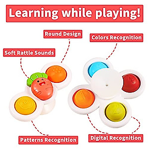 3PCS Suction Cup Pop up Fidget Spinner Toys for 1 2 Year Old Boys and Girls Baby 12-18 Months|1st Birthday Gifts Sensory Bath Toys for Toddler 1-3