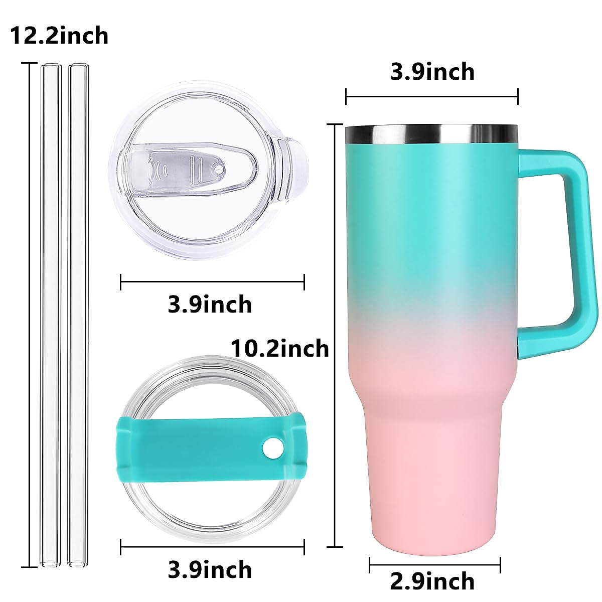 SYACOT 40 oz Tumbler with Handle and Straw Stainless Steel Insulated Tumbler Leak Proof Lid and Straw Lid Reusable Travel Mug Coffee Mug Cup Dishwasher Safe Keep Drinks Cold and Hot (Bubble Gum)