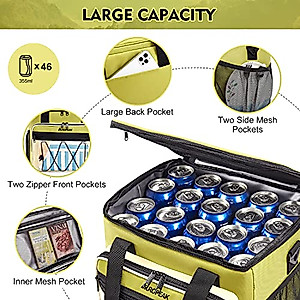 AUROPEAK Cooler Bag 46 Cans Insulated Soft Sided Cooler Collapsible Portable Lunch Cooler Leakproof Cooler Bag for Beach, Picnic, Work, Trip, Travel, Camping, BBQ