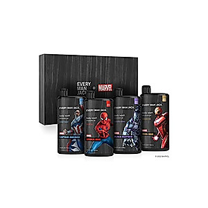 Every Man Jack Marvel Collectors Box Body Wash Gift Set - Perfect for Every Guy & Marvel-Lover - Includes Four Full-Sized Body Washes with Clean Ingredients & Incredible Scents - Marvel-Inspired Fresh Air, Winter Mint, Crimson Oak, and Wakanda Herbs Fragr