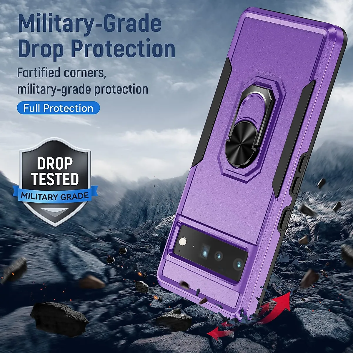 Fucozan for Google Pixel 7 Pro Case with Kickstand Armor Magnetic Ring Rugged Protective Military Grade Shockproof Case for Pixel 7 Pro Phone Case (Violet)
