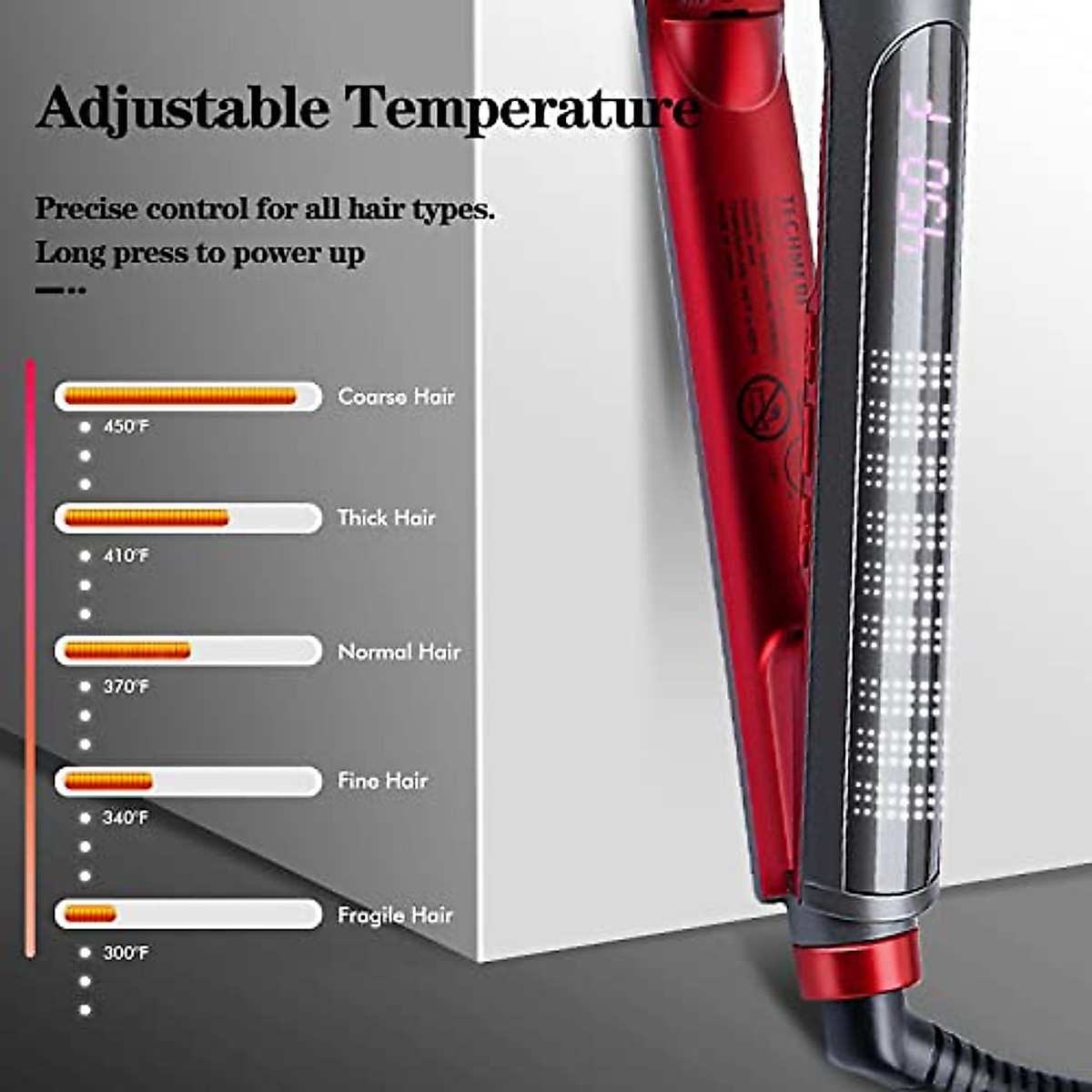 TECHMERI Hair Straightener and Curler 2 in 1, Flat Iron Hair Straightener with 5 Temp, Titanium Flat Iron with Dual Voltage, Temperature Memory