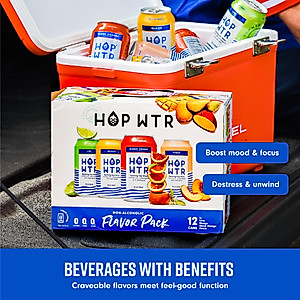 HOP WTR Sparkling Hop Water, Variety Pack 12 Pack, Sugar Free, Low Carb Non Alcoholic Drinks, NA Beer, Adaptogen Drink, No Calories, Adaptogens & Nootropics for Added Benefits, 12 oz Cans