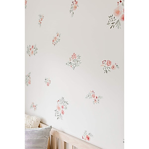 Modern Maxwell Wall Art Decals for Girls Nursery, Bedroom, Living Room “Blush” Watercolor Floral Room Sticker 80 Pieces
