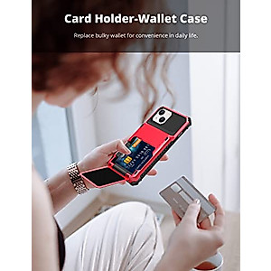 TITACUTE for iPhone 13 Mini Case Wallet 5 Credit Card Holder Flip Cover Design ID Slot Back Pocket Dual Layer Anti-Scratch Hard Shell Hybrid Protective Bumper for iPhone 13 Mini 5.4 Red