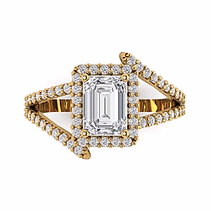 Clara Pucci 24ct Emerald Cut Solitaire Halo Criss Cross White Sapphire Wedding Bridal art deco Anniversary Ring 14k Yellow Gold 4