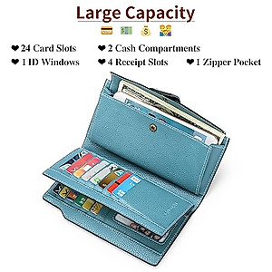 SENDEFN Women Leather Wallets RFID Blocking Clutch Card Holder Ladies Purse with Zipper Pocket