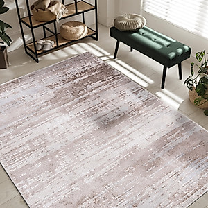 CAMILSON Living Room Rugs Modern Luxury 4x6 Vintage Abstract Area Rug Soft Medium Pile Stain Resistant Easy-Cleaning Non-Shedding for Living Room Office Indoor Carpet (4 x 6 / Beige - White)