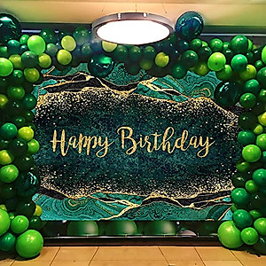 Crefelimas Emerald Green Happy Birthday Backdrop Green and Gold Birthday Party Decorations Turquoise Abstract Marble Fluid Men Women Birthday Background Props……