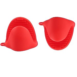 ThermalinX Silicone Oven Mitts - 2 Pieces Heat and Slip Resistant Kitchen Pinch Grips, Finger Protector Pot Holder Gloves for Kitchen, Frying, Cooking, Baking, BBQ (Red)