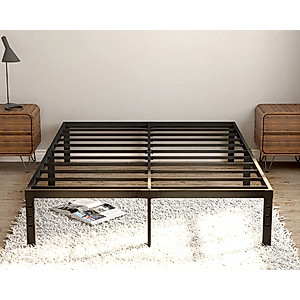 Eavesince Queen Size Bed Frame 18 Inch Tall High Max 1000 Pound Steel Slats Support Heavy Duty Sturdy Metal Queen Size Platform No Box Spring Needed Easy Assembly Noise Free Black
