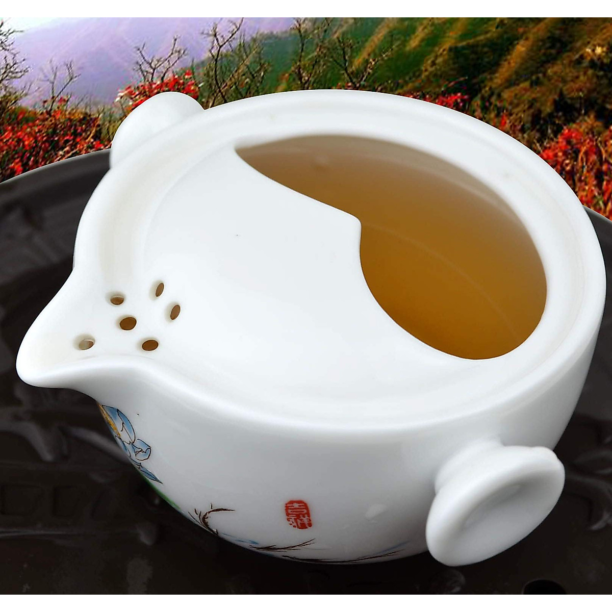 Convenient Teapot Cup Porcelain Teacup White Glazed Travel tea set (Lotus)