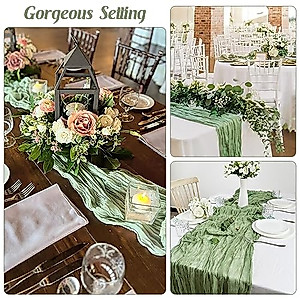 6 Pieces Sage Green 10FT Cheesecloth Table Runner Boho Gauze Fabric Table Runner Rustic Sheer Runner for Wedding Birthday Baby Shower Party Boho Table Decoration（Sage Green）