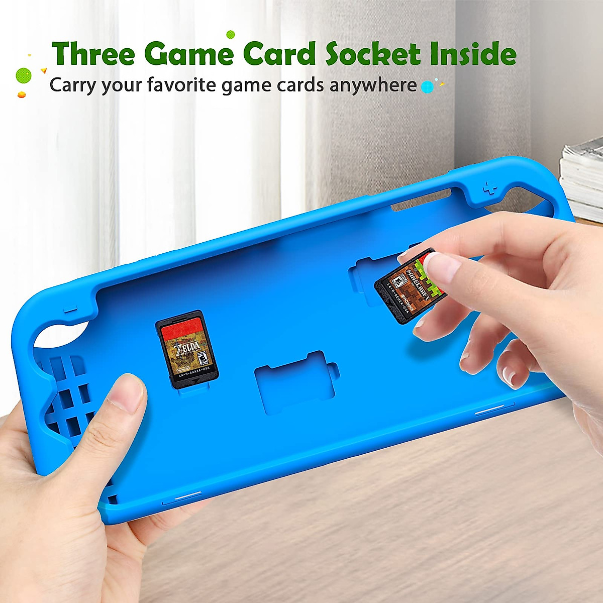 Fintie Case for Nintendo Switch OLED Model 2021 with 3 Game Card Slots, Anti-Slip Soft Silicone Shockproof Protective Cover, Ergonomic Grip Case for Switch OLED Model Console 7.0", Blue