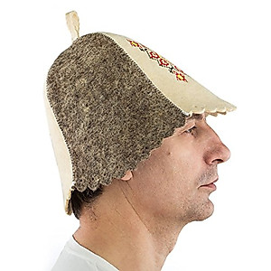 Eden Ukraine Wool Sauna Hat Embroidered Ukrainian ornament Red