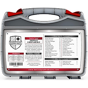 Swiss Safe 2-in-1 First Aid Kit for Car, Travel & Home, Businesses - Bonus Mini Kit for Medical Emergency Aid, Survival, Camping - FSA & HSA Eligible - 348 Pcs, Large Hardcase FAK