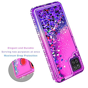 Samsung Galaxy A42 5G Phone Case, Galaxy A42 5G Phone Case, with [Tempered Glass Screen Protector Included] STARSHOP Liquid Bling Sparkle Floating Glitter Quicksand Girls Women Cute- Pink/Purple