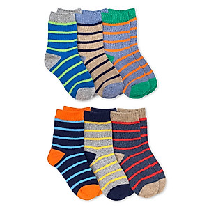 Jefferies Socks Boy's Stripe Pattern Crew Socks 6 Pack, Multi, Medium