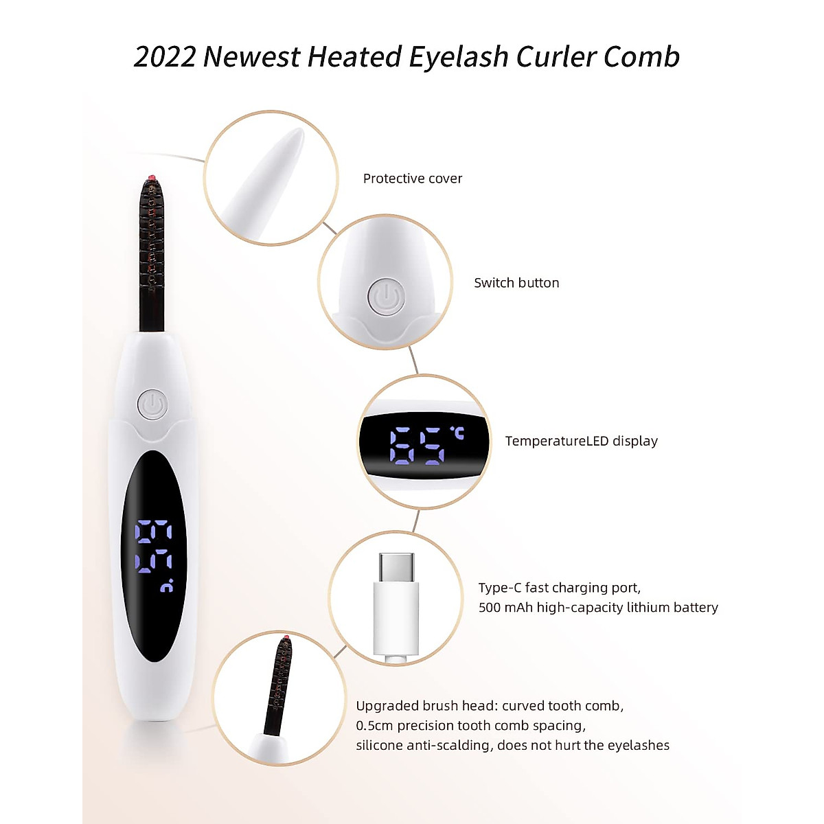 Heated Eyelash Curlers Lash Curler：Electric Eyelash Curlers, Rechargeable Lash Curler with Eyelash Comb for Quick Natural Curling Makeup Natural Curling Eye Lashes and 24 Hours Long Lasting