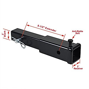 TOPTOW Hitch Extender 8-1/2" Extension Length , Fits for 2 inch Receiver, Anti-Rattle Bolt, with Hitch Pin Kit