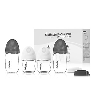 Gulicola Natural Glass Baby Bottles Gift Set 4 Pack, Newborn Boy Breastfeeding Bottles with Slow Flow Nipples, 0 Months+, 3 oz & 5 oz - Black/White
