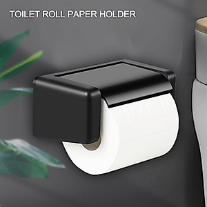 Toilet Roll Paper Holder, 120 Degree Plastic Black Wall Mounted Self Adhesive No Punching Container, Toilet Tissue Holder for Bathroom, Kitchen, Living Room(15.7X9.9X8.2Cm)
