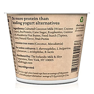 siggi's Plant-Based Coconut Blend, Raspberry, 5.3 oz. Cup – Single Serving Dairy Free Snack, More Protein Than Sugar