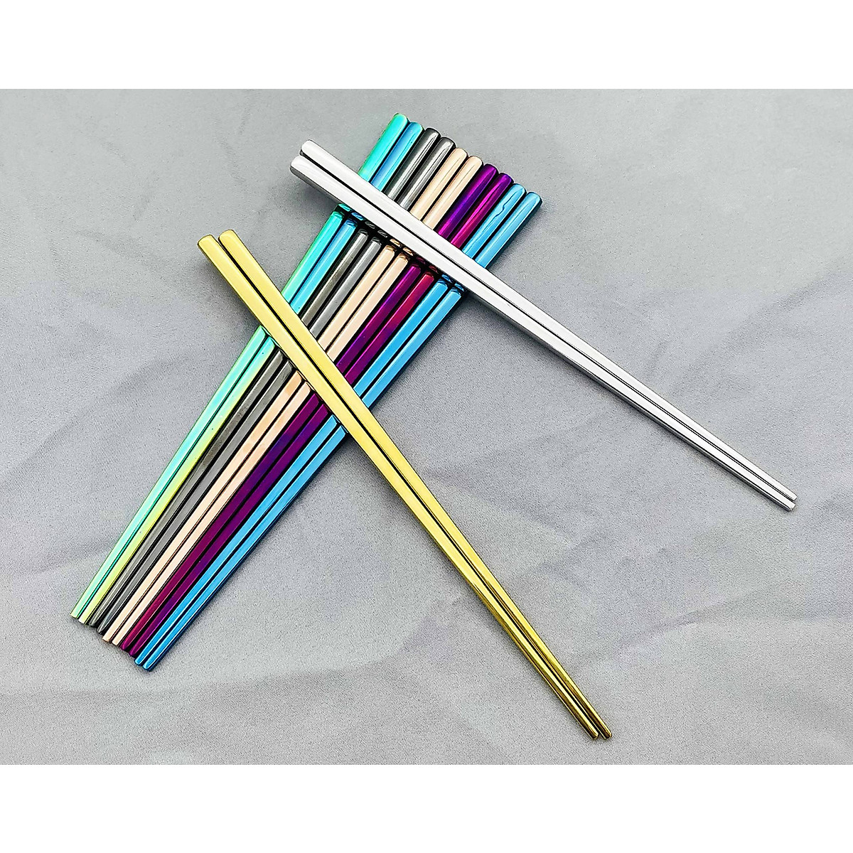 7 Pairs Multicolor Chopsticks Set, Reusable Stainless Steel Chopsticks, 304 Metal Japanese Chinese Style, Dishwasher Safe