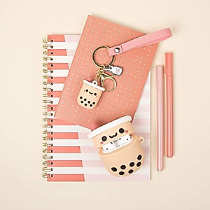 Cute Airpod Case Cover with Keychain Girly Pink Boba Milk Tea Design Compatible with Airpods 2&1 Charging Case for Women and Girls