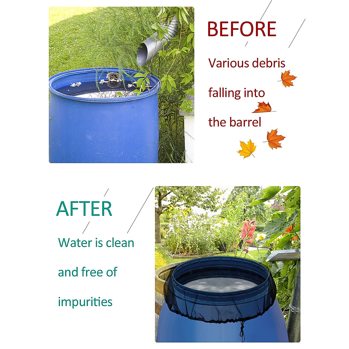 Mesh Cover for Rain Barrels - 2pcs 39in Rain Barrel Netting with Drawstring, Water Collection Buckets Tank Protector Screen for Preventing Fallen Leaves in Outdoor Garden Eaves