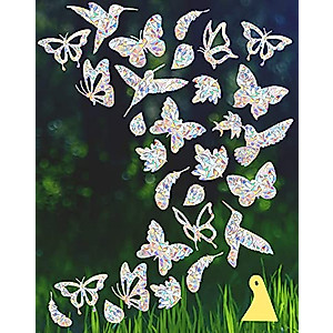 36 Pieces Window Decals for Bird Strikes, Window Clings Prevent Birds from Hitting Windows Suncatcher Stickers（Bird, Butterfly, Feather, Leaf)