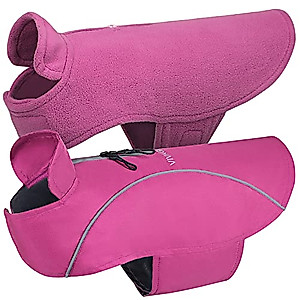 VIVAGLORY 3-in-1 Dog Coats Lined with Fleece, Reflective Water-Resistant Cold Weather Dog Coats, Wind Breaker, Warm Sweater with Leash Portal, Dog Winter Coats for Large Dogs