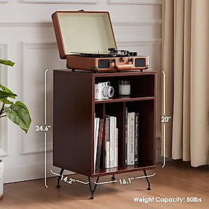Record player stand, Record Player Stand with Storage, Record Player Table for Living Room, Bedroom, Turntable Stand Record Player Cabinet with Swiveling Height Adjustment Metal Feet Legs