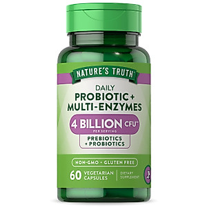 Nature's Truth Probiotics with Enzymes | 60 Capsules | Stomach Friendly for Men and Women | Non-GMO and Gluten Free Digestive Health Supplement