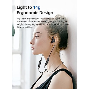 KBEAR BT5 Neckband Bluetooth Earphone IEM Cable with HD Mic,Type-C for Charging,IPX5 Waterproof,Wireless Replacement Cable for KZ ZST/ZSR/ED12/ES3/ES4/ZS10/AS06/AS10/ZSTX/EDX/CCA C10 Earbuds(B Pin)