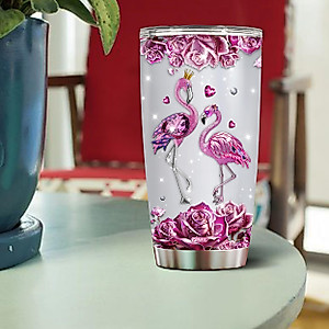 WONWIX Personalized Pink Flamingo Gifts For Women Adults Water Bottles Coffee Drinking Cup Teacher Kids Gift Jewelry Birthday Christmas Valentine 20oz Stainless Steel Tumblers With Lids