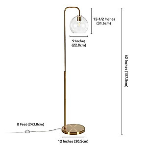 Henn&Hart Harrison Arc Floor Lamp with Glass Shade in Brass/Clear, 62" Tall