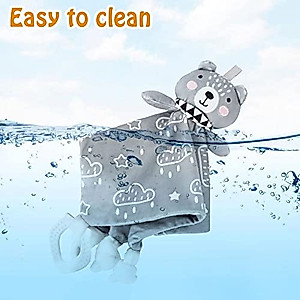 HAOBAOBEI Bear Lovey Security Blanket, 10x10 Inch Soft Baby Lovey Unisex Baby Blanket, Cute Baby Snuggle Toy Stuffed Animal for Newborn Boys Girls, Baby for Girls 0-3 Years (Grey)
